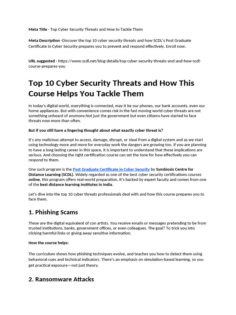 Top 10 Cyber Security Threats-And How This Course Helps You Tackle Them ...