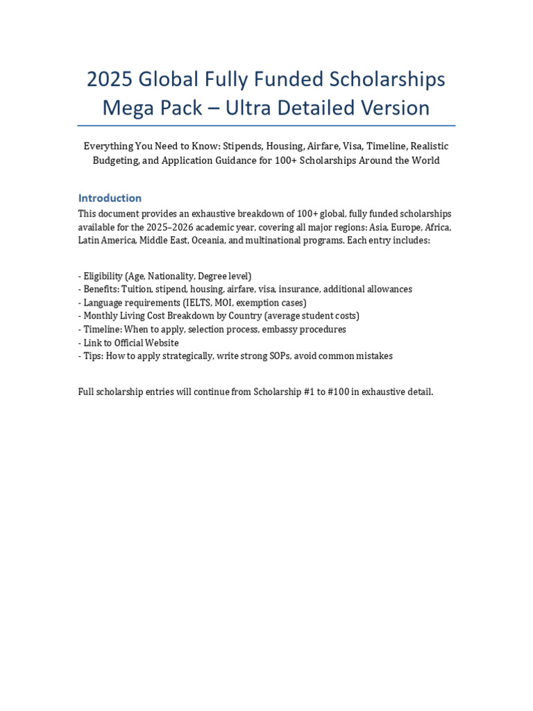2025 Fully Funded Scholarship Mega Pack | PDF