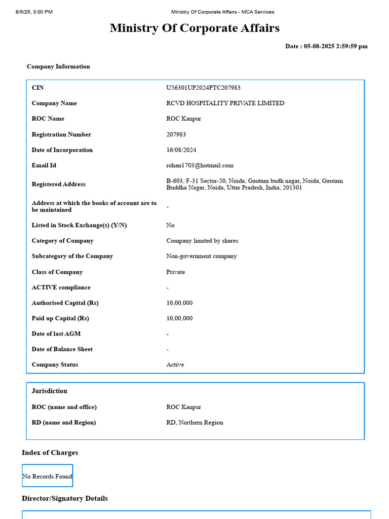 RCVD HOSPITALITY PRIVATE LIMITED- MD | PDF