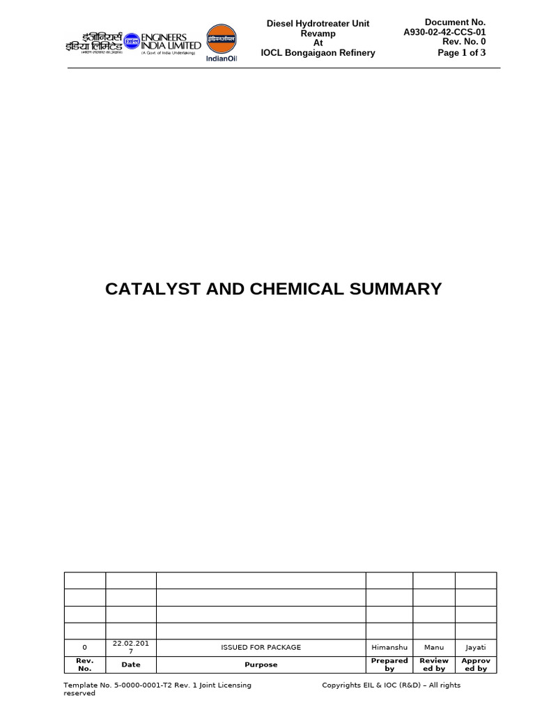 Catalyst and Chemical Summary | PDF | Chemistry | Chemical Process Engineering