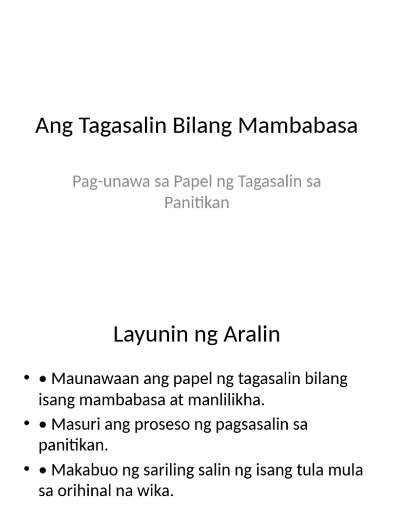 Ang Tagalsalin Bilang Mambabasa | PDF