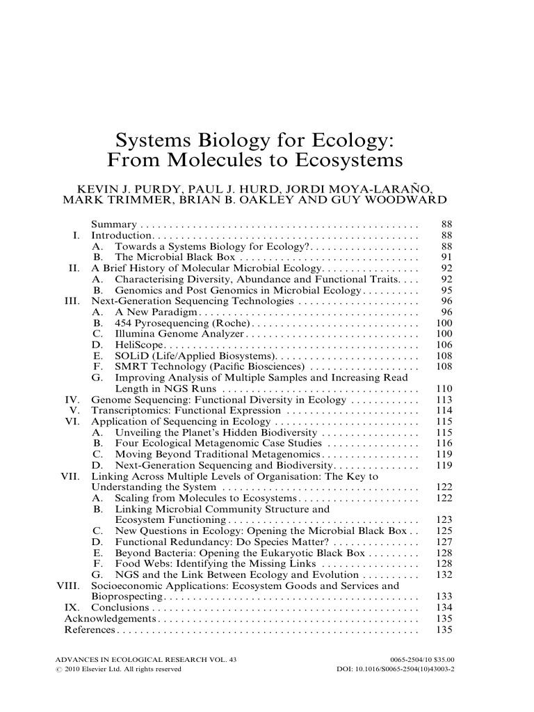 Chapter 3 Systems Biology For Ecology From Mol 2010 Advances in ...