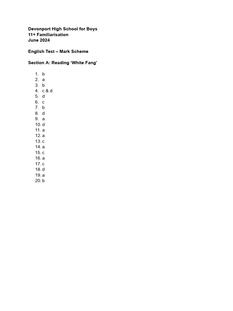 Devonport High School For Boys 2024 English Mark Scheme | PDF ...