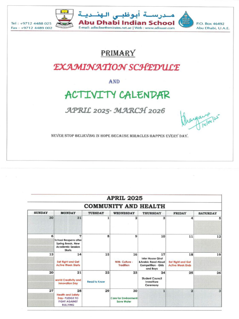 Examination Schedule & Activity Calendar - Primary - 11zon | PDF