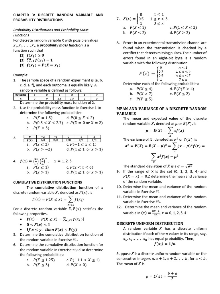 CHAP 3 Discrete Random Variable | PDF | Probability Distribution ...