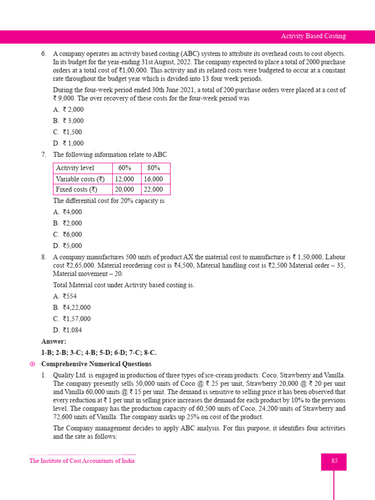 Activity Based Costing Analysis and Calculations | PDF | Cost ...