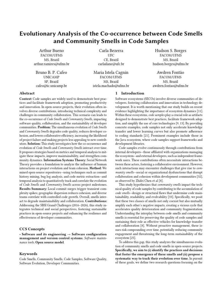 Code and Community Smells Analysis | PDF | Software Quality | Cluster ...