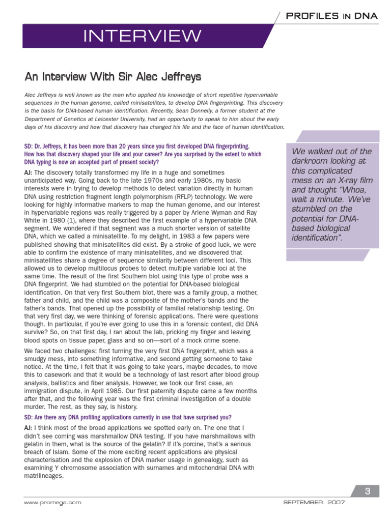 Alec Jeffreys: Pioneer of DNA Fingerprinting | PDF | Dna Profiling ...