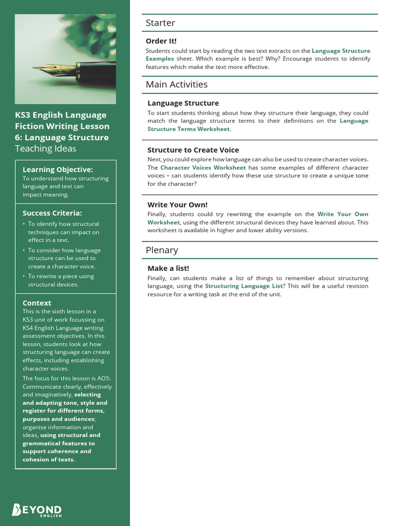 Structuring Language for Character Voice | PDF | Cognition | Communication