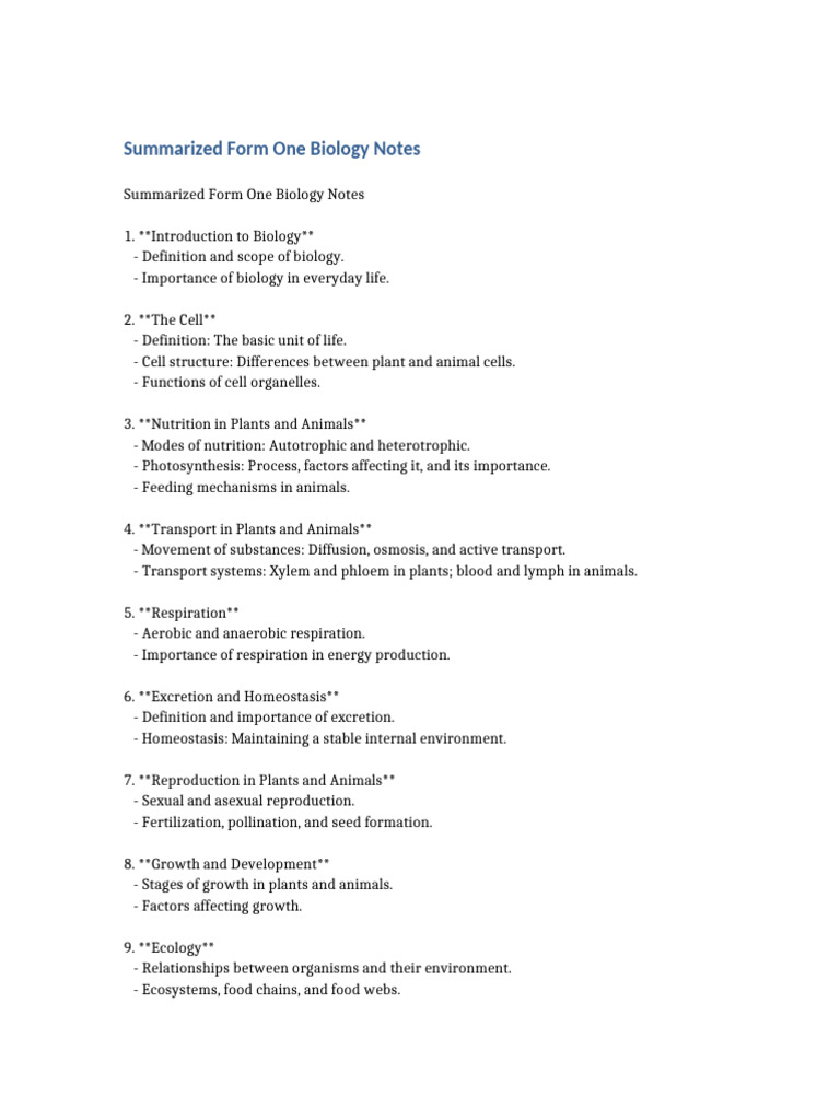 Form One Biology Notes | PDF