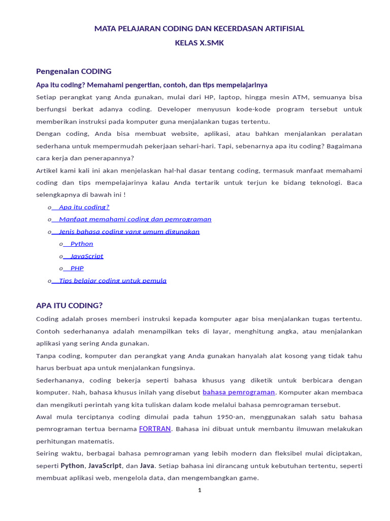 Pengenalan Koding (Materi 1) | PDF
