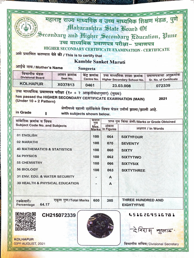 12 Th Marksheet | PDF