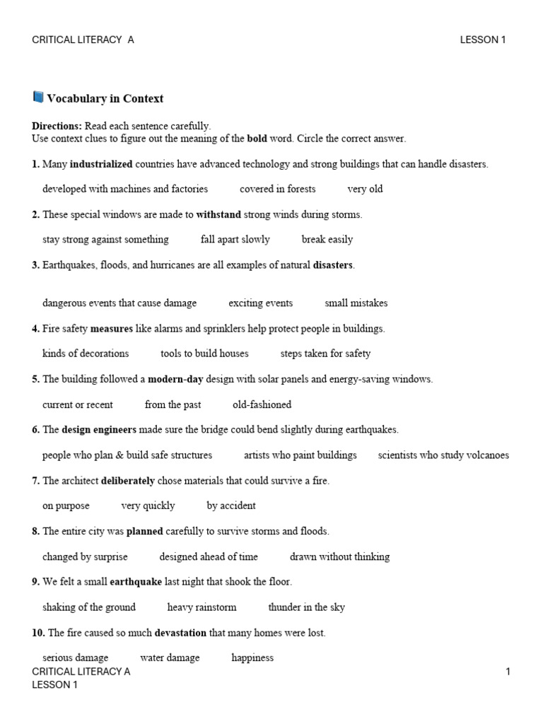 Critical Literacy A Lesson 1 | PDF | Earthquakes | Tropical Cyclone Seasons