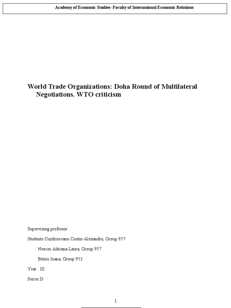 World Trade Organizations Doha Round of MultilateralNegotiations - Wto ...