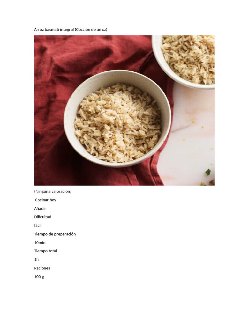 Cocción de arroz basmati integral | PDF
