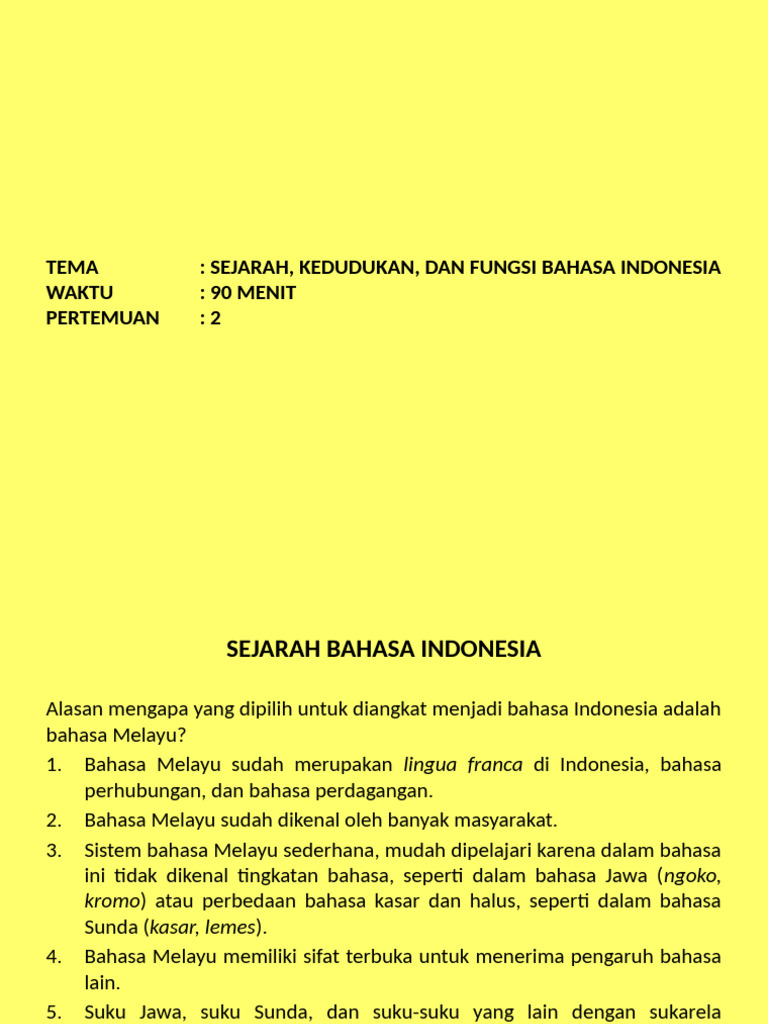 Sejarah, Kedudukan, Dan Fungsi Bahasa Indonesia | PDF