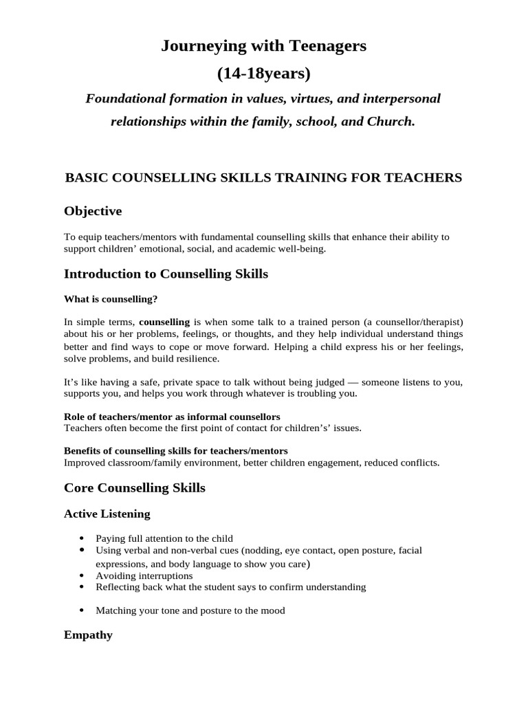 Counselling Skills Training for Teachers | PDF | Psychology ...