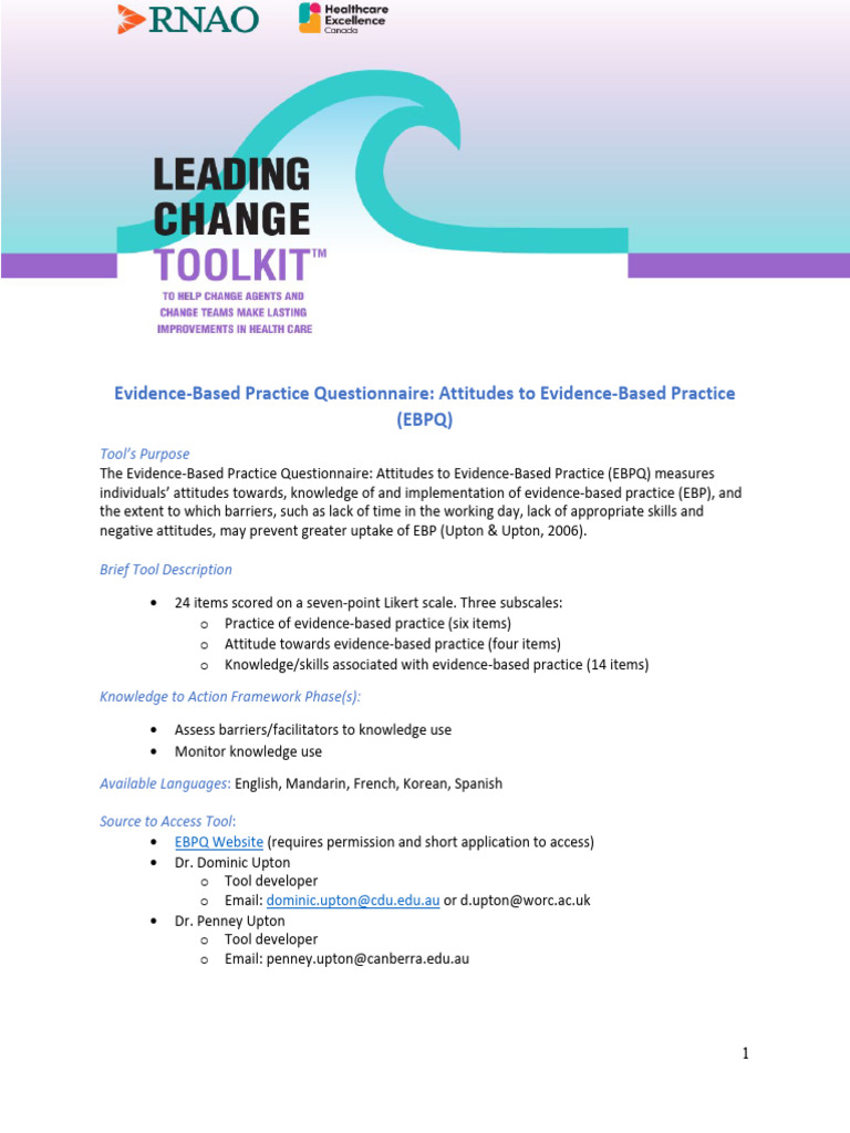 Evidence Based Practice Questionnaire | PDF