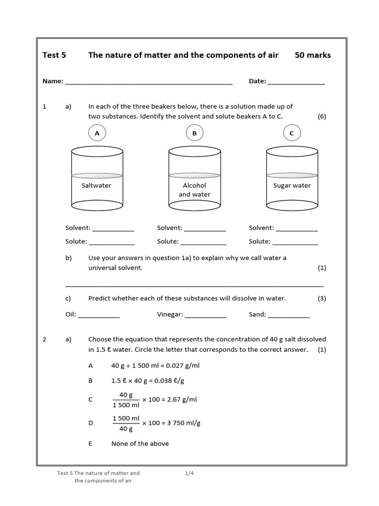 Test 5 The Nature of Matter and The Components of Air | PDF ...