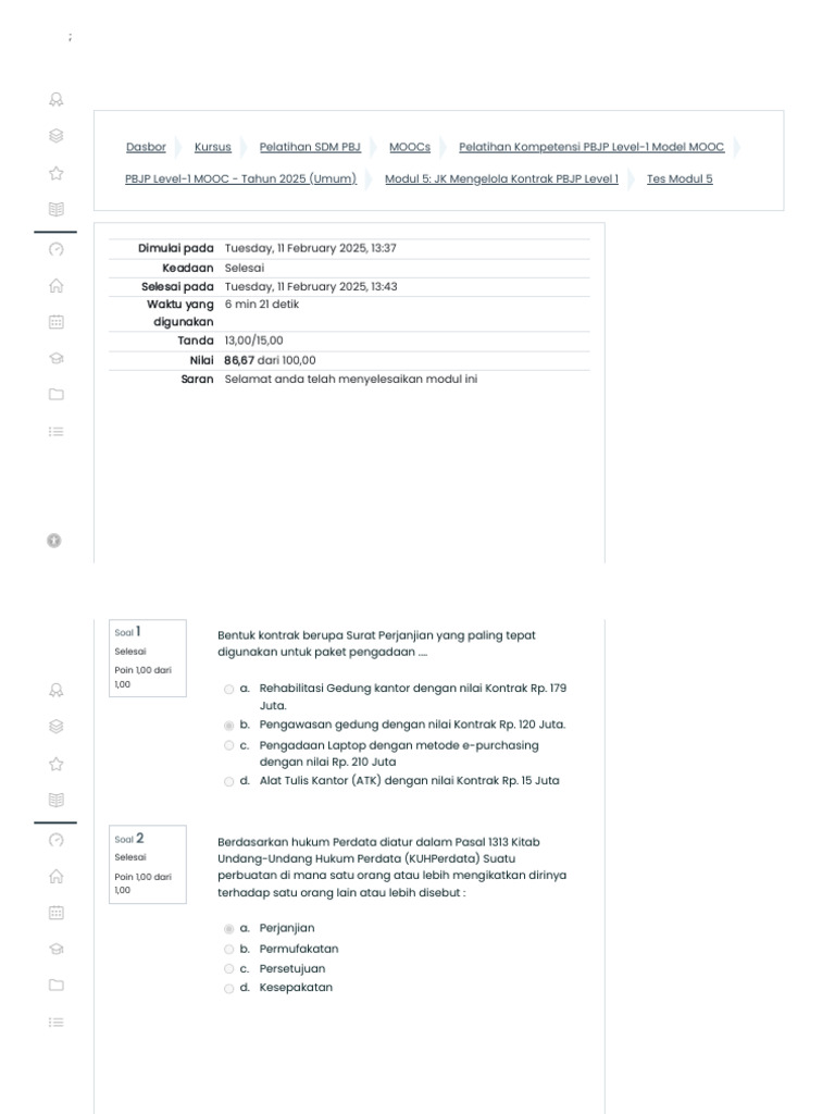 Tes Modul 5 PBJ Level 1 2025 | PDF