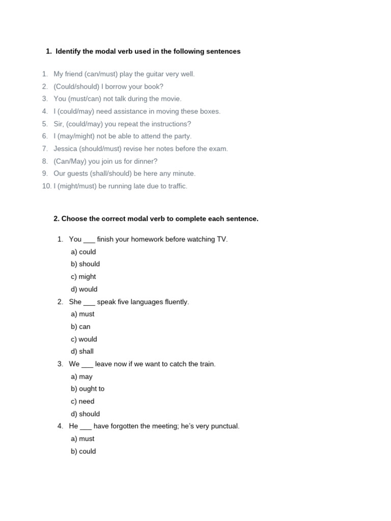 Exercise 2 - Identify The Modal Verb Used in The Following S | PDF