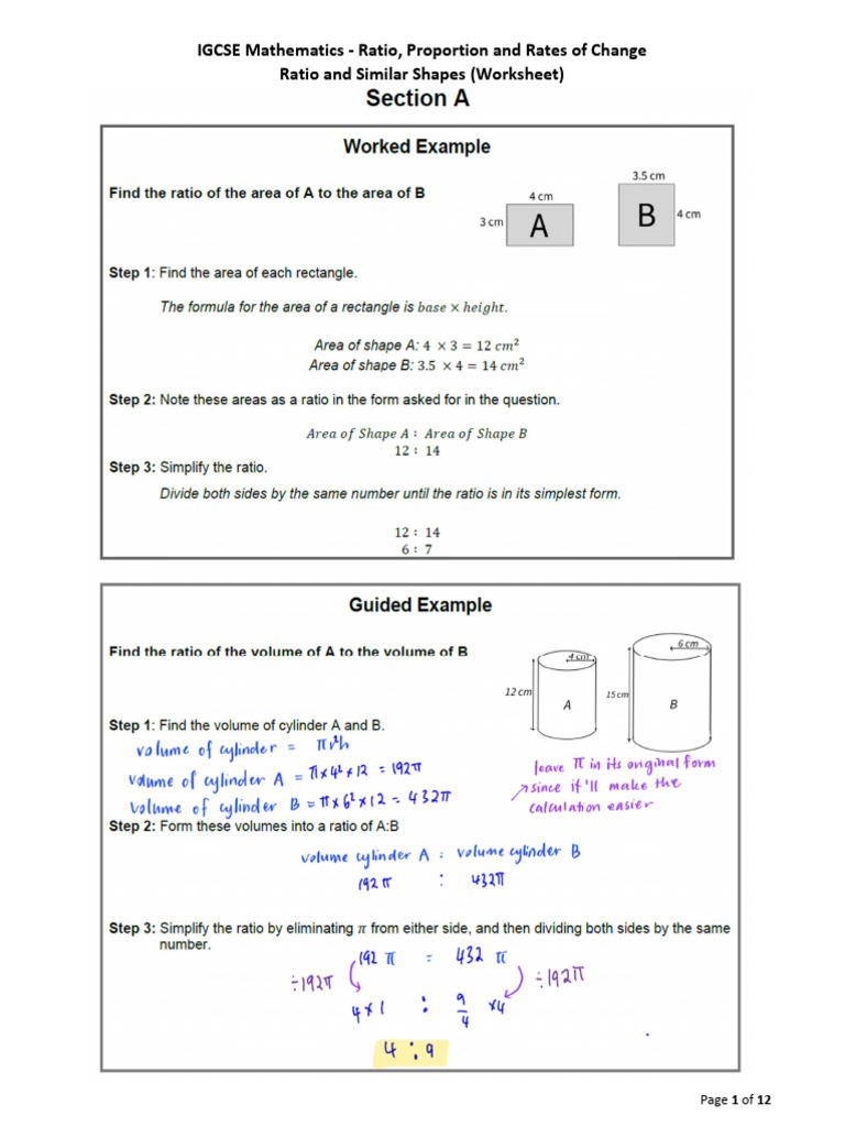 Ratio and Similar Shapes-Worksheet | PDF