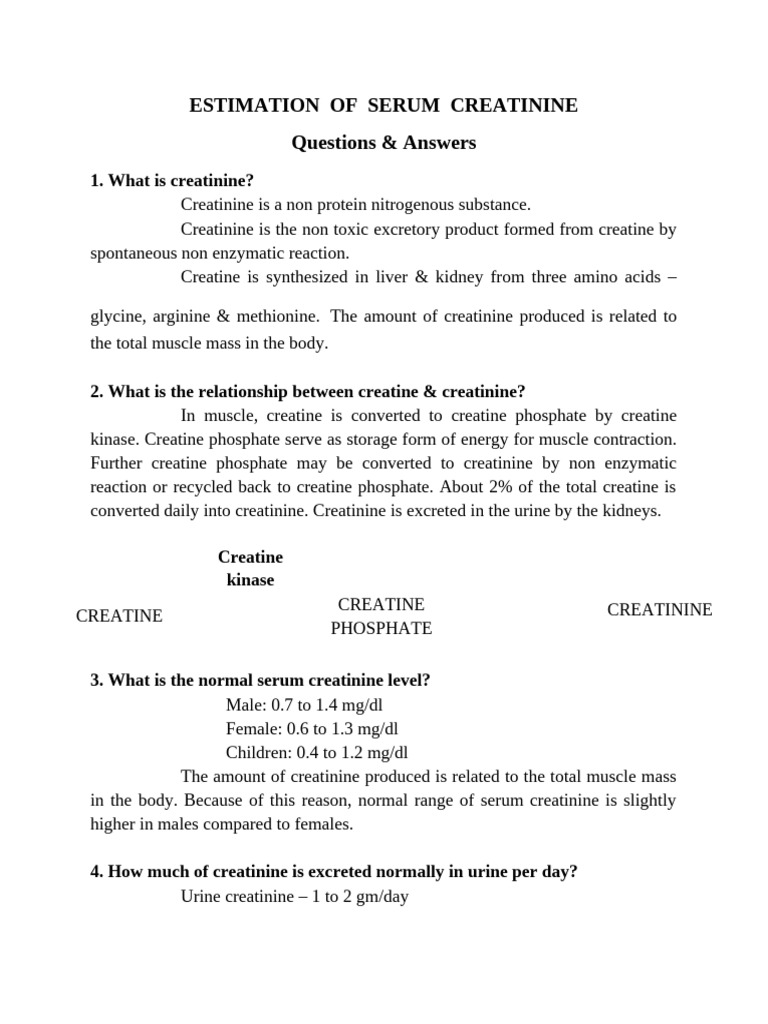 Normal Serum Creatinine Levels Explained | PDF | Creatinine | Kidney
