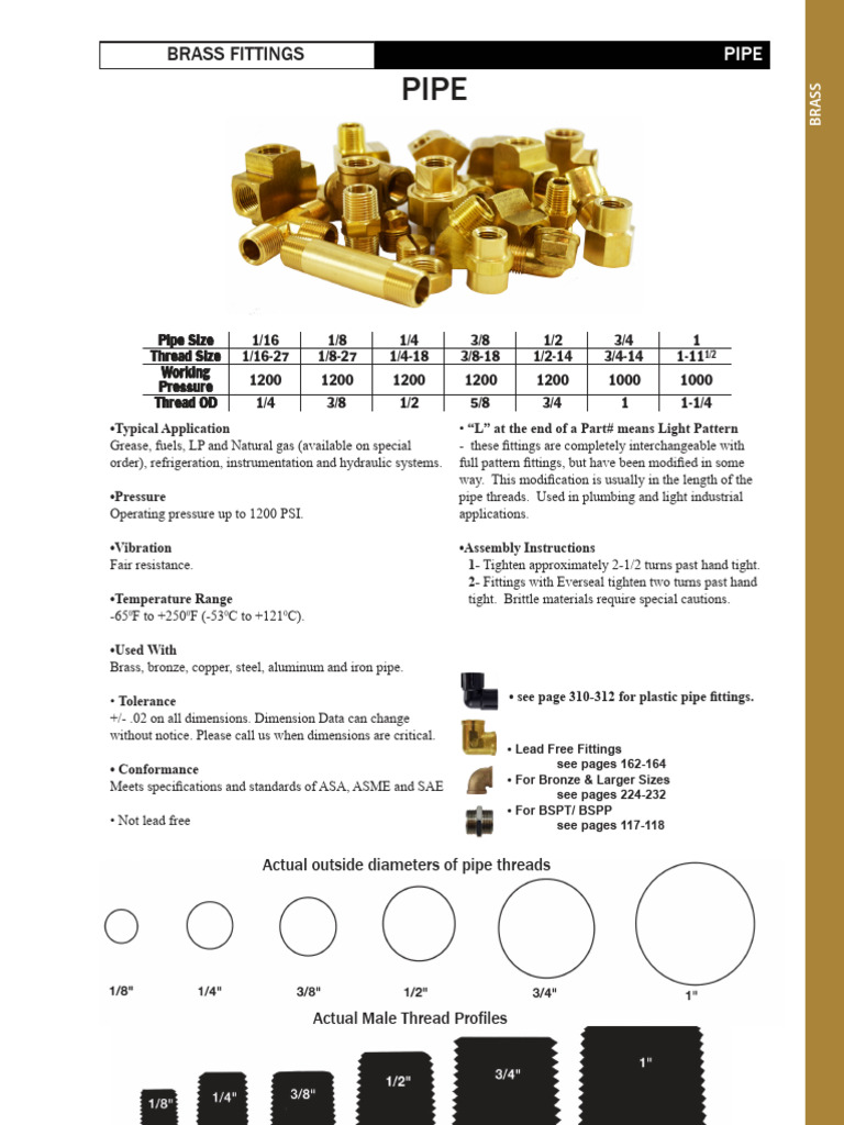 Brass Pipe Fittings Specifications Guide | PDF | Pipe (Fluid Conveyance ...