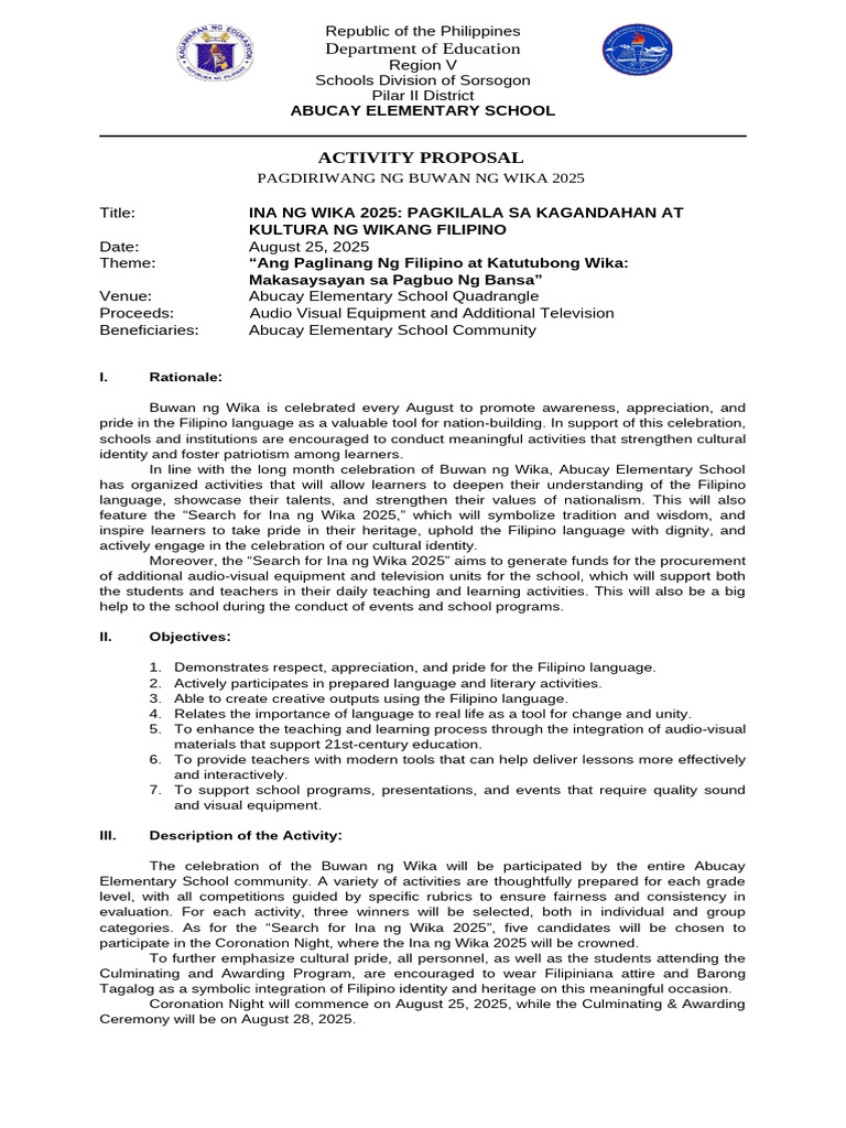Activity Proposal - Filipino | PDF | Philippines