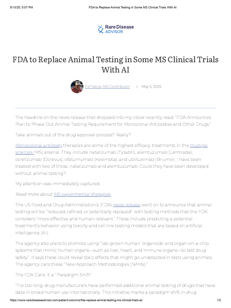 FDA Replaces Animal Testing with AI | PDF | Clinical Medicine | Health ...