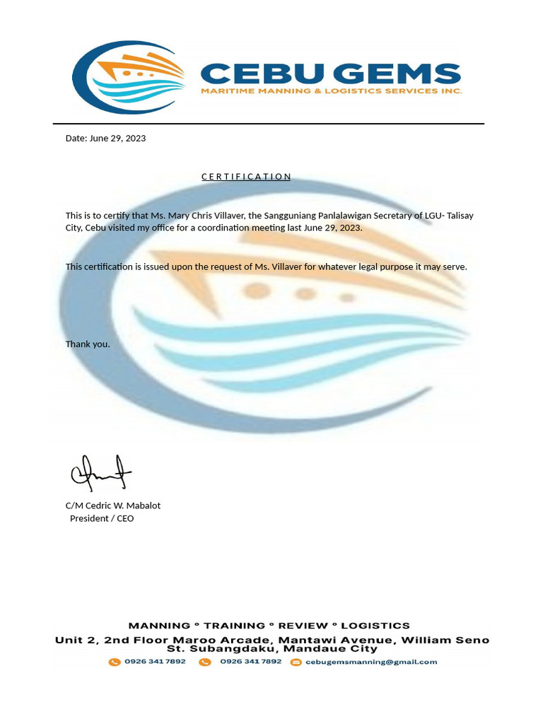 Ms. Villaver LGU-Talisay | PDF