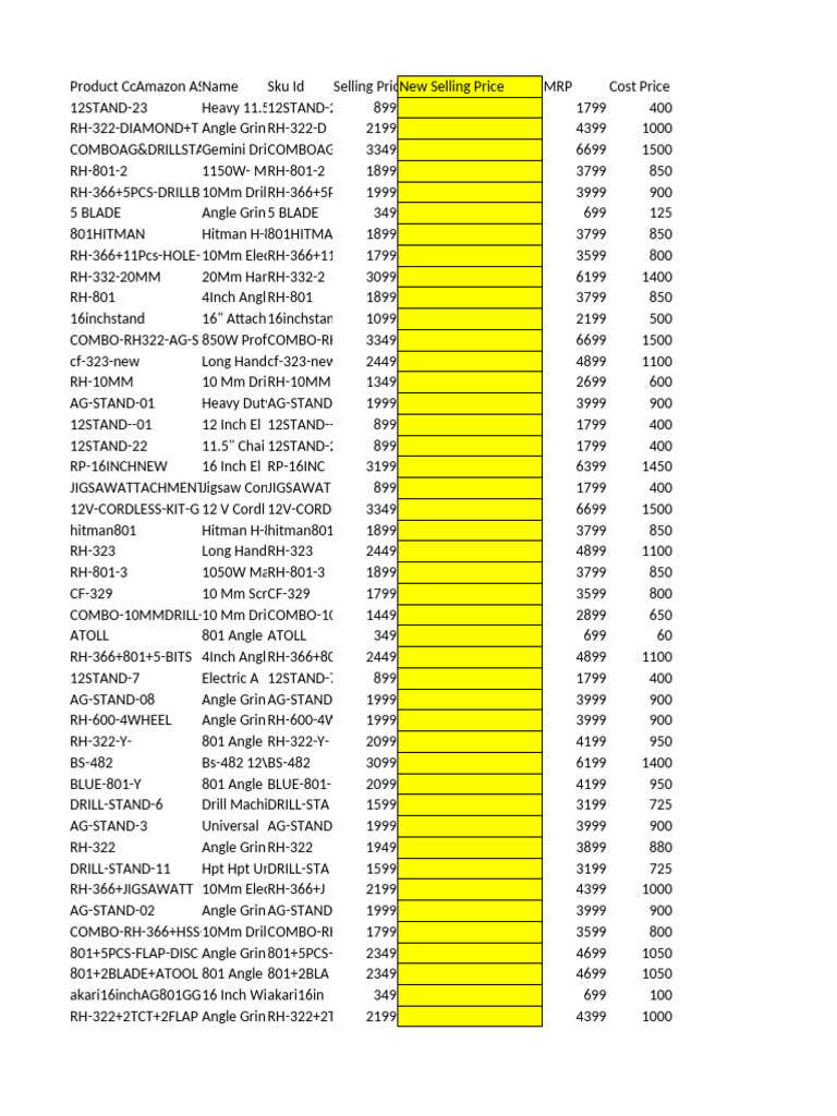 Product Pricing and SKU List | PDF | Equipment | Metalworking