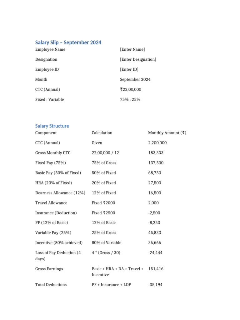 Salary Slip for September 2024 | PDF