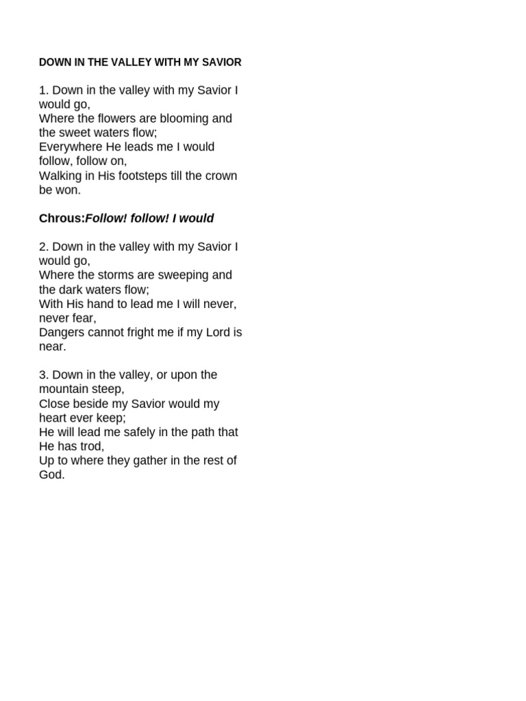 Down in The Valley With My Savio Hymn - 115721 | PDF