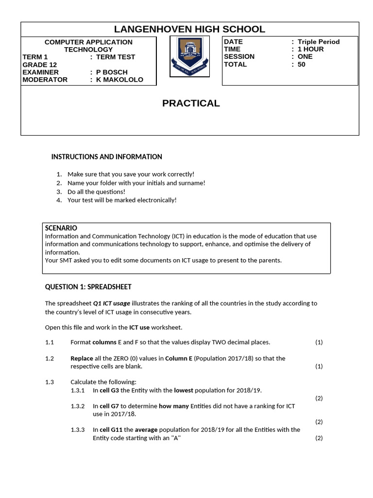 GR 12 CAT Prac Term1 2020 | PDF | Data Management | Computing