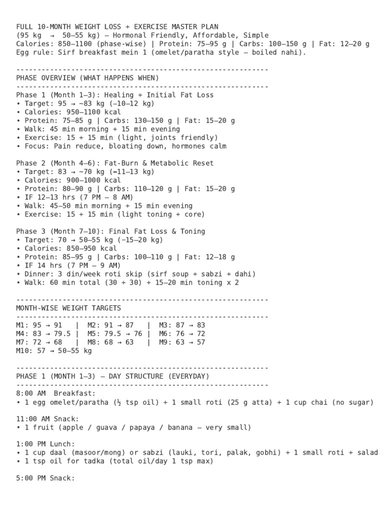 10-Month Weight Loss Master Plan | PDF | Lunch | Calorie