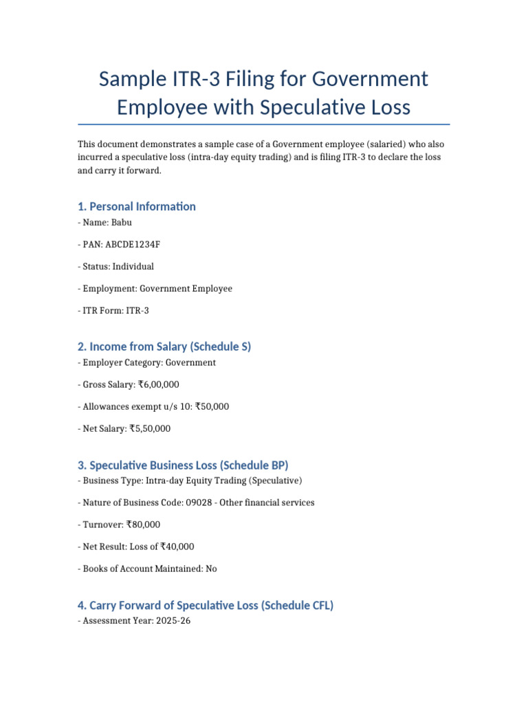 ITR-3 Filing Guide for Govt Employee | PDF