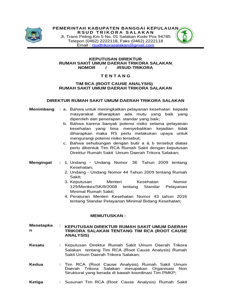 Keputusan Tim RCA RSUD Trikora Salakan | PDF