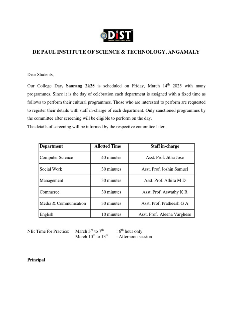 Saarang 2k25 College Day Schedule | PDF