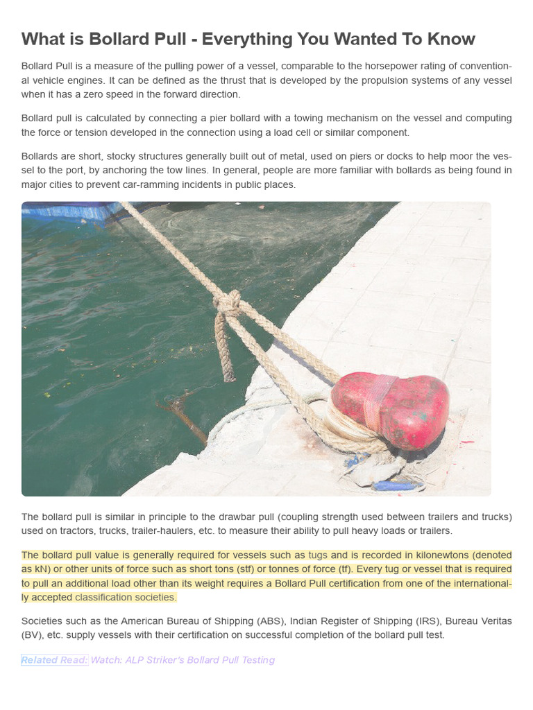 Understanding Bollard Pull in Vessels | PDF | Tugboat | Force