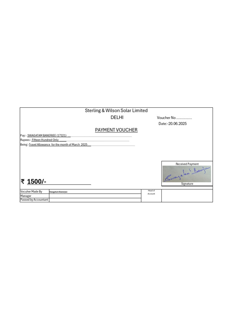 Travel Allowance Payment Voucher | PDF