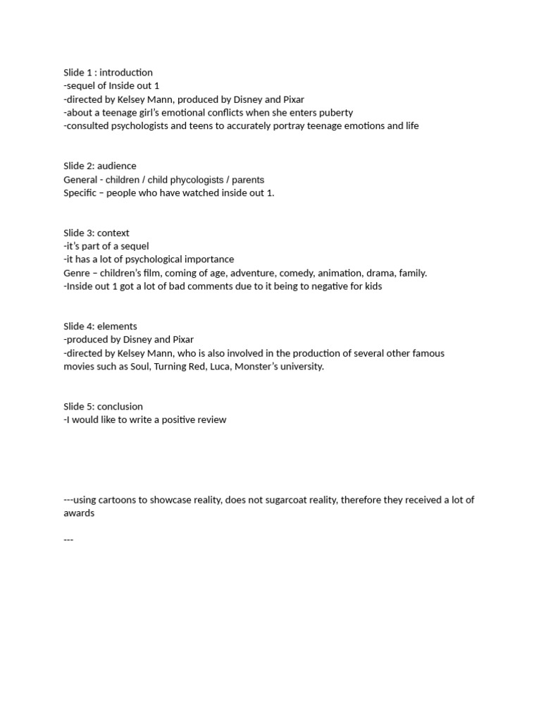 Inside Out 2 Review Ppt Script | PDF