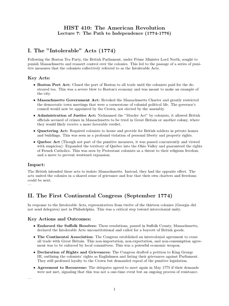 The Path To Independence (1774-1776 | PDF | Continental Congress ...