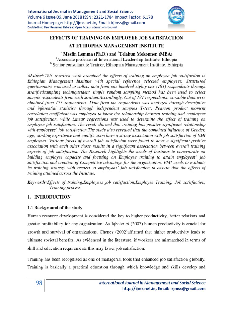 Training Impact on Employee Satisfaction | PDF | Statistics | Student's ...