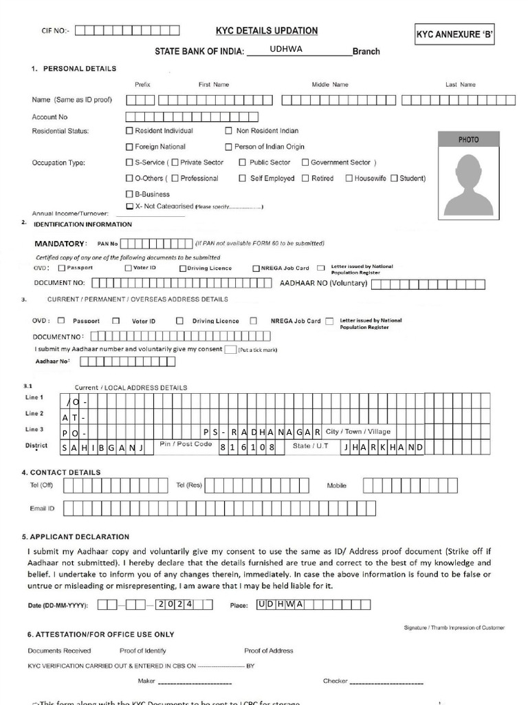 Kyc Form Sbi | PDF