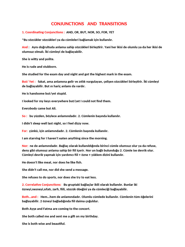 Conjunctions and Transition | PDF
