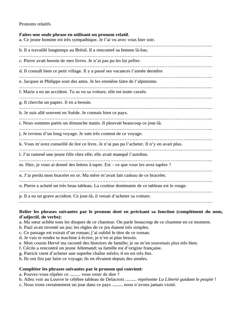 Exercices sur les pronoms relatifs en français | PDF | Linguistique