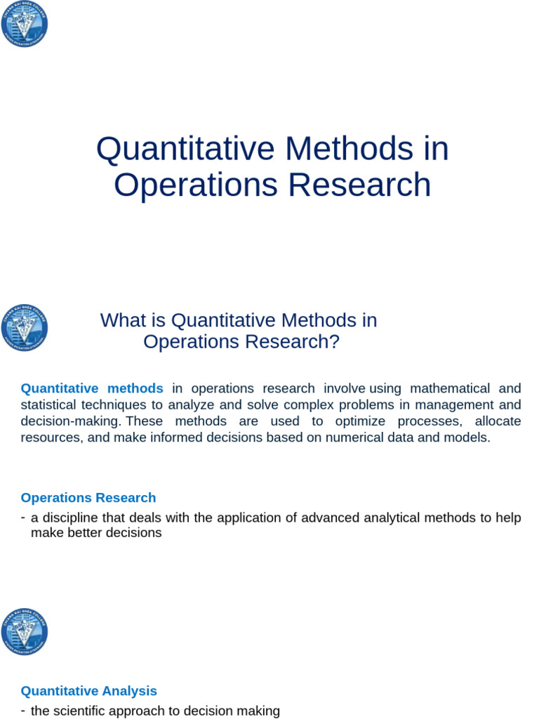 Quantitative Methods in Operations Research | PDF | Operations Research ...