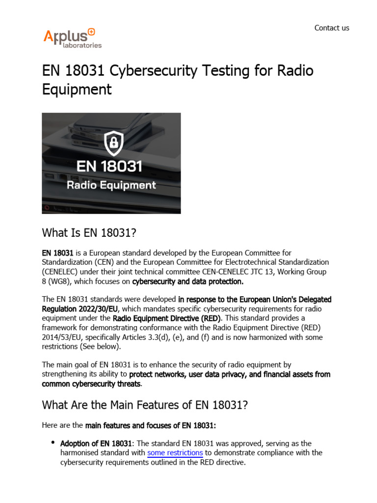 En 18031 Cybersecurity Testing For Radio Equipment - en | PDF ...