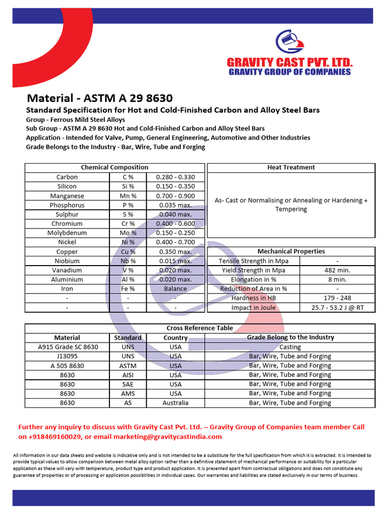 ASTM A 29 8630 Steel Composition Guide | PDF | Alloy | Steel